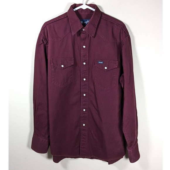 Wrangler | Shirts | Vintage Wrangler Western Shirts Pearl Snap Twill Long Sleeve Shirt Maroon ...